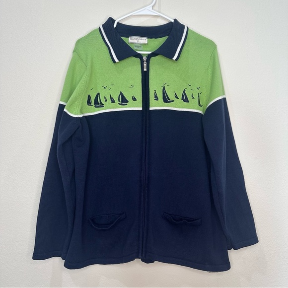Alfred Dunner | Sweaters | Vintage Allison Daley Nautical Sailboats Zip ...